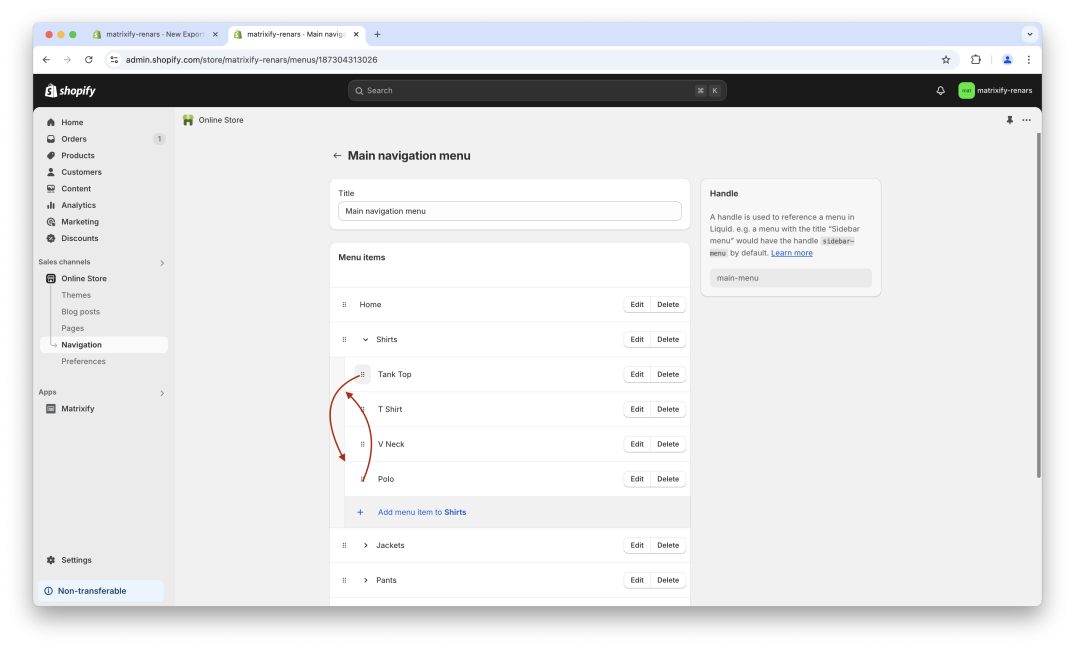 Bulk move and rearrange positions of Shopify Navigation Menu Items ...