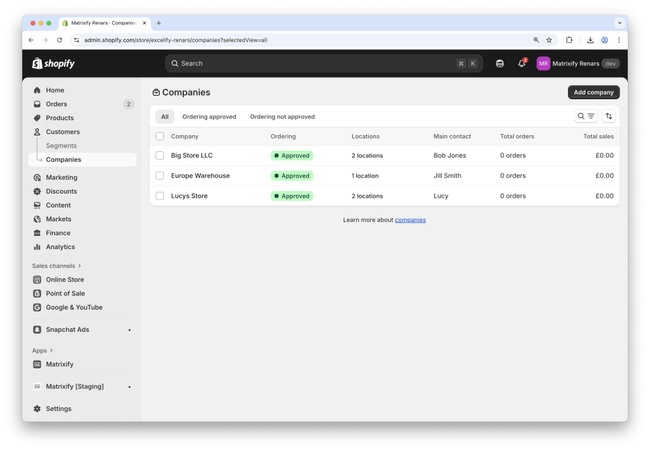 How to Export Shopify B2B Companies Data to Excel/CSV - Matrixify App
