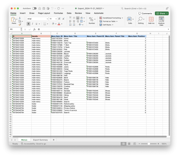 Bulk move and rearrange positions of Shopify Navigation Menu Items - Matrixify App