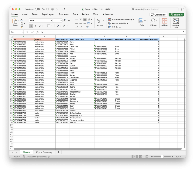 Bulk Move And Rearrange Positions Of Shopify Navigation Menu Items Matrixify App