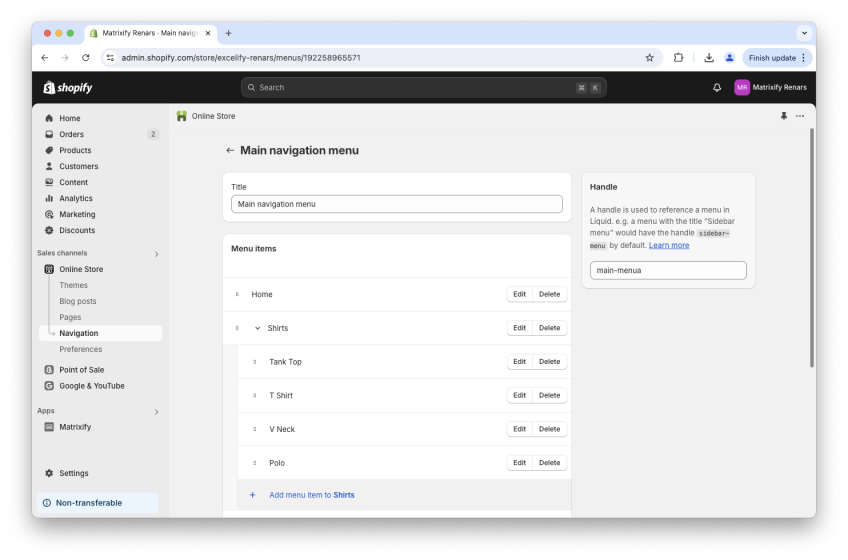 How to clone and copy Navigation Menus between Shopify stores - Matrixify App