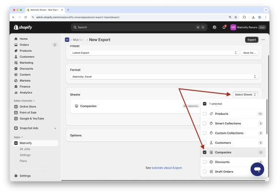 How to Export Shopify B2B Companies Data to Excel/CSV - Matrixify App