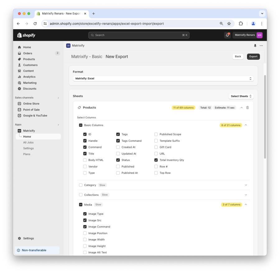 Export Shopify Store Data To A Spreadsheet With Matrixify Matrixify App