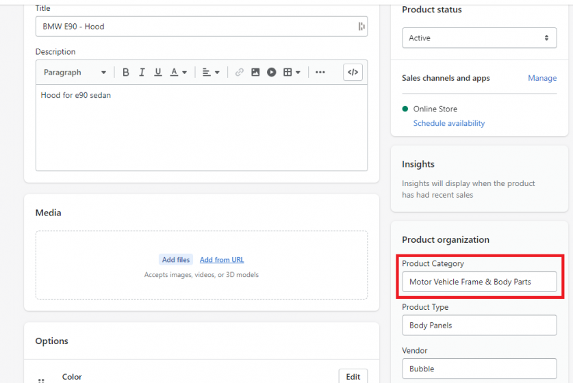 Bulk update Shopify Product Category - Matrixify App