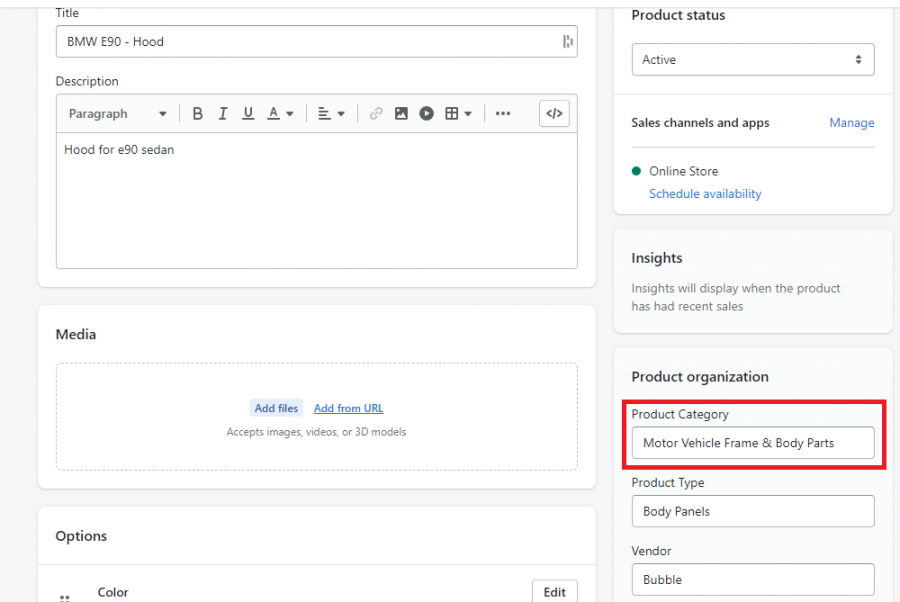Bulk update Shopify Product Category - Matrixify App