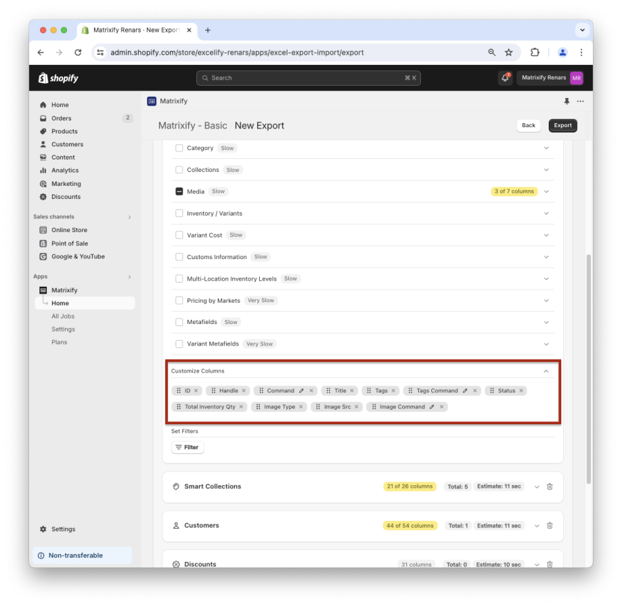 Export Shopify Store Data To A Spreadsheet With Matrixify Matrixify App