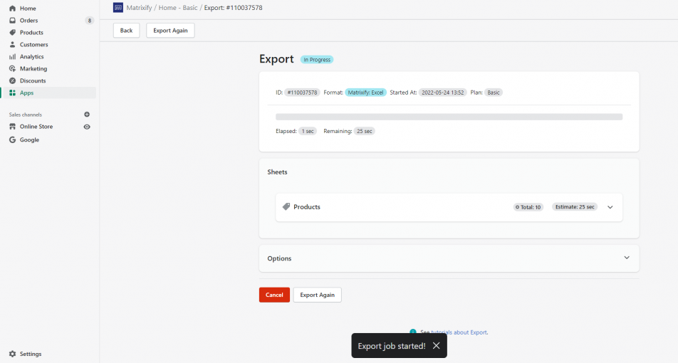 How to create a Shopify data export with custom columns using Matrixify
