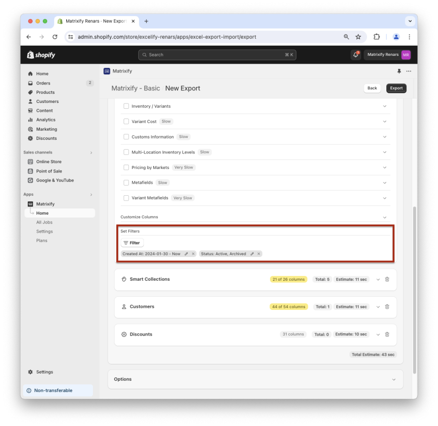 Export Shopify Store Data To A Spreadsheet With Matrixify Matrixify App
