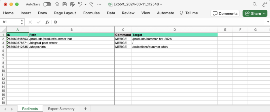 How to export Shopify URL Redirects to Excel or CSV spreadsheet