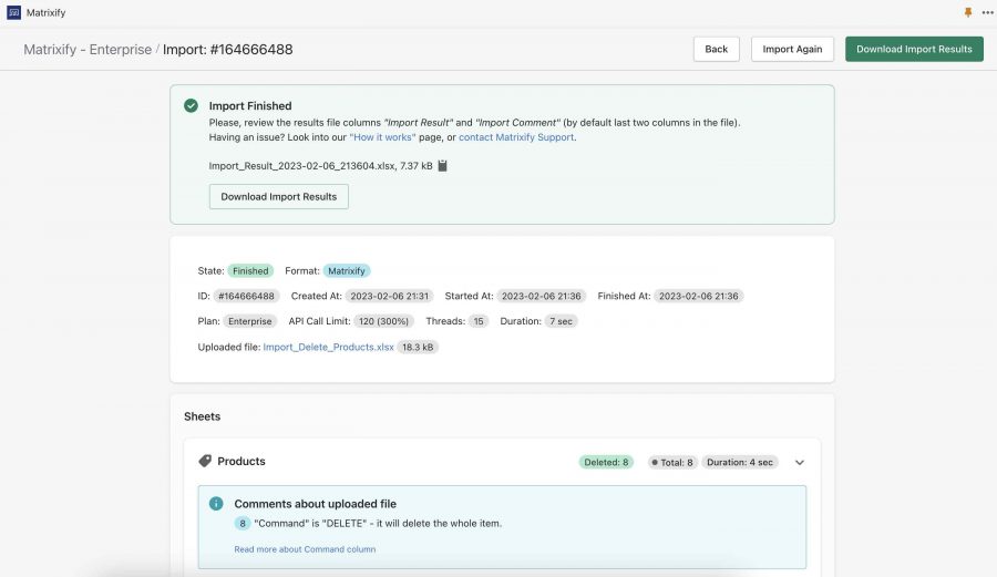 Bulk Delete All Products from Shopify with Matrixify app