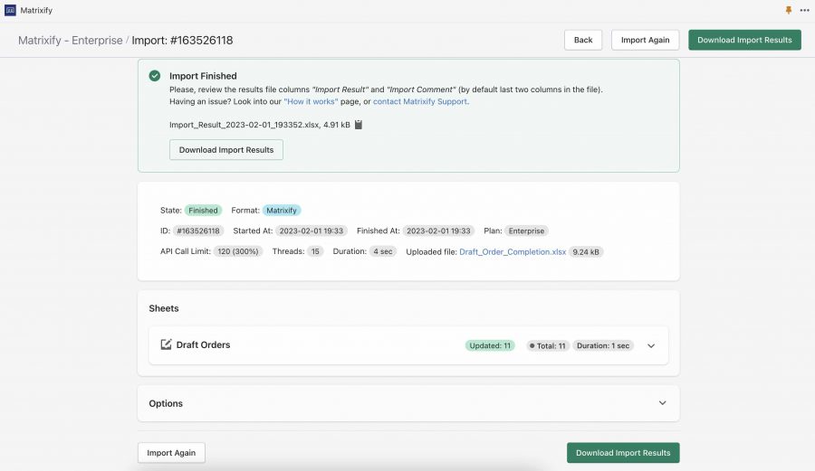 Complete existing Shopify Draft Orders in bulk - Matrixify App