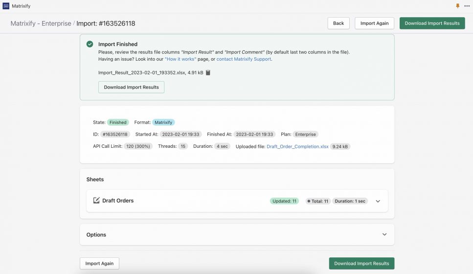 Complete existing Shopify Draft Orders in bulk - Matrixify App