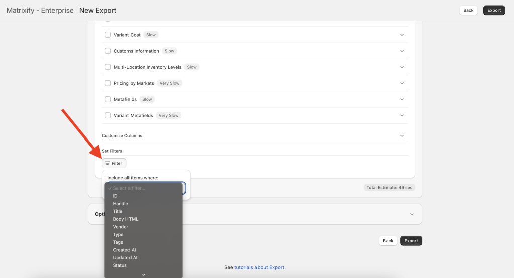 How to bulk export products from Shopify with Matrixify
