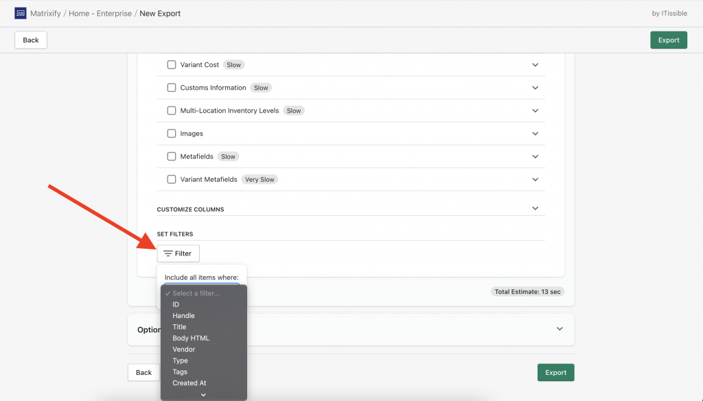 How to bulk export products from Shopify with Matrixify