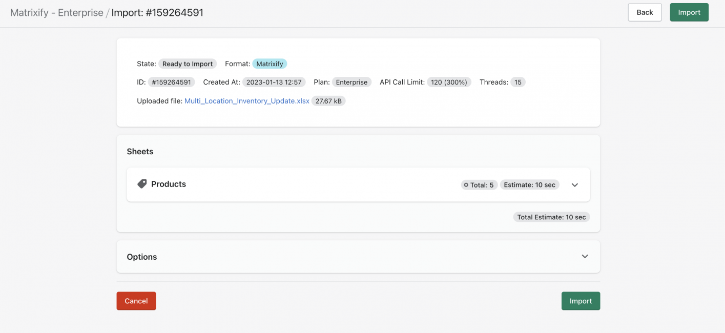 Update Shopify Multi-Location inventory in bulk - Matrixify App